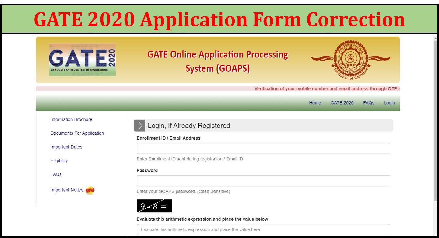 GATE 2020 application form correction begins