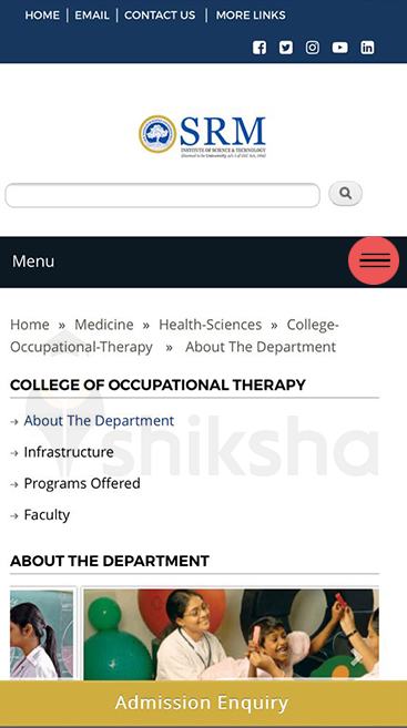College of Occupational Therapy, SRM IST, Chennai Admission 2025: Fees, Eligibility, Courses and ...