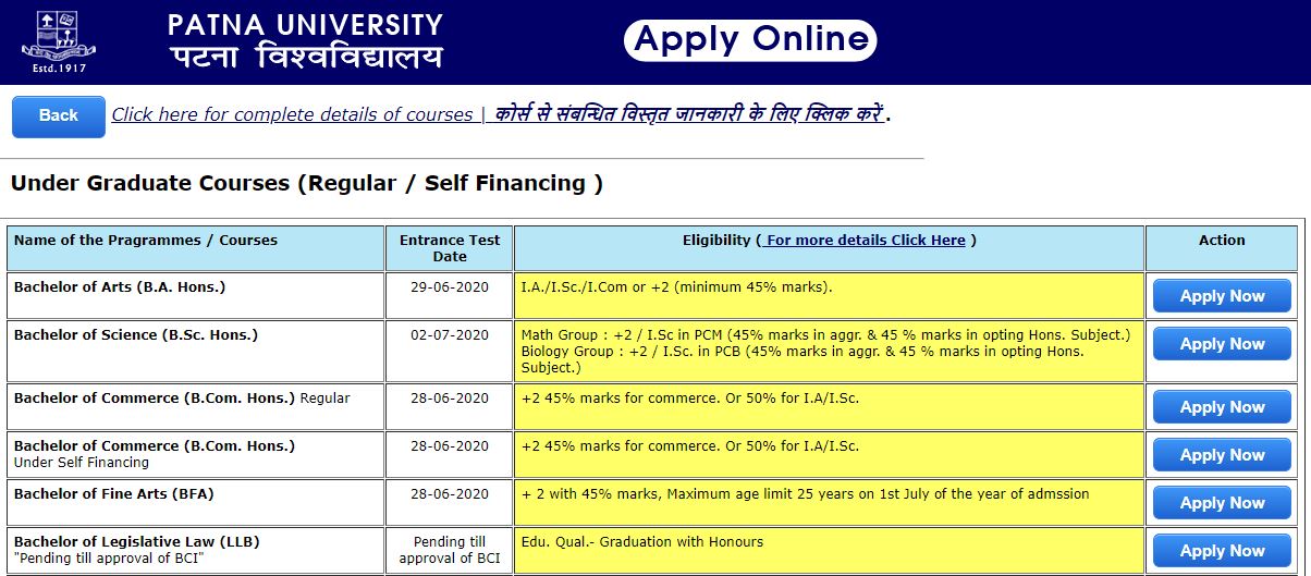 Patna University Entrance Exam 2020 Application Form (Released ...