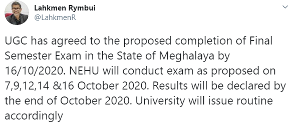 NEHU Final Year Exam 2020 to be held from Oct 7, Datesheet expected ...