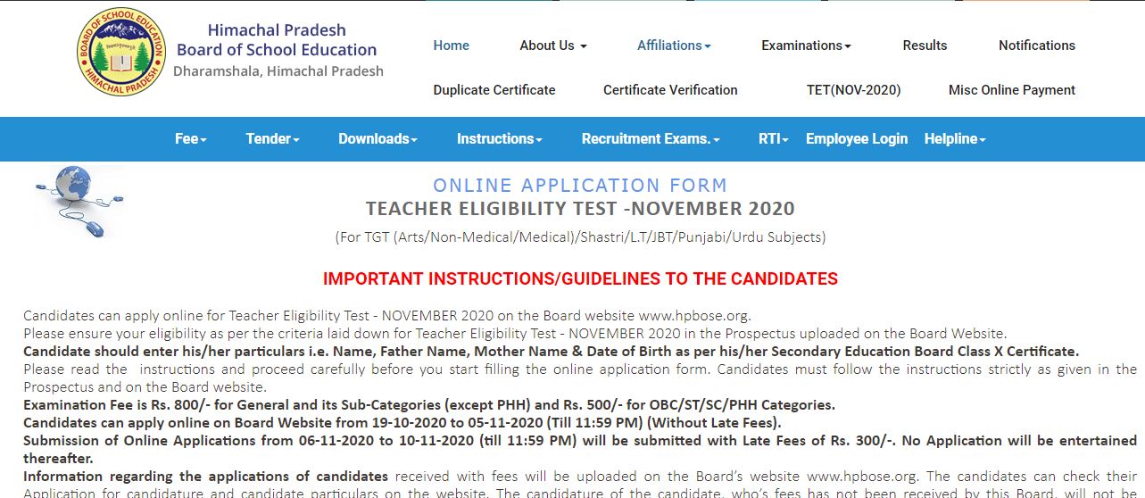 HP TET Application Form 2020 (Out): Apply Online Now