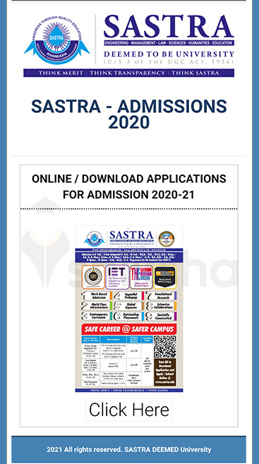 Sastra University Admission 2021: Dates, Eligibility, Selection Process ...