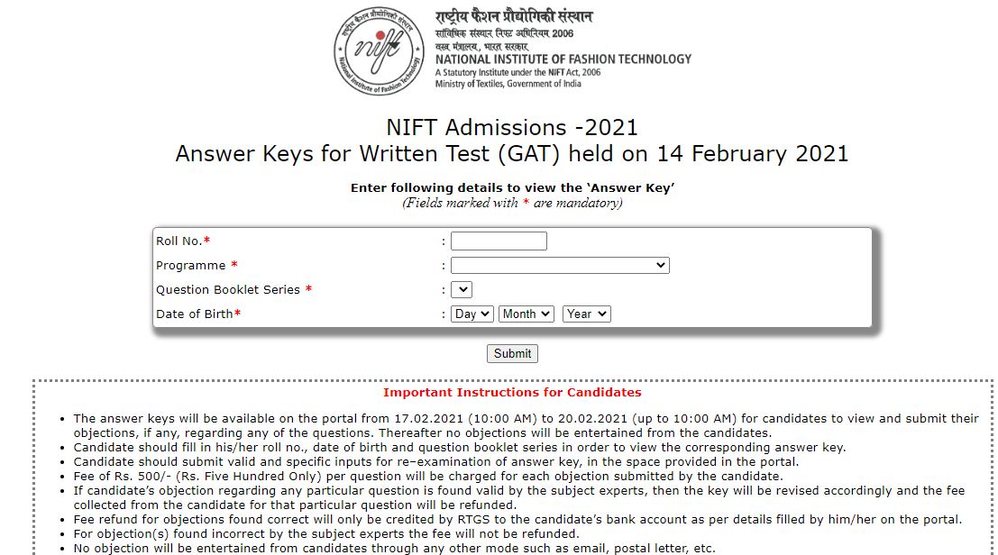 NIFT 2021 Answer Key (Released) - Download PDF of official Answer Key ...