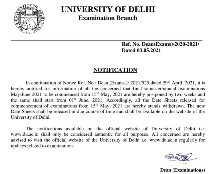 DU Exams 2021 for final-semester will now begin on June 1; New date ...