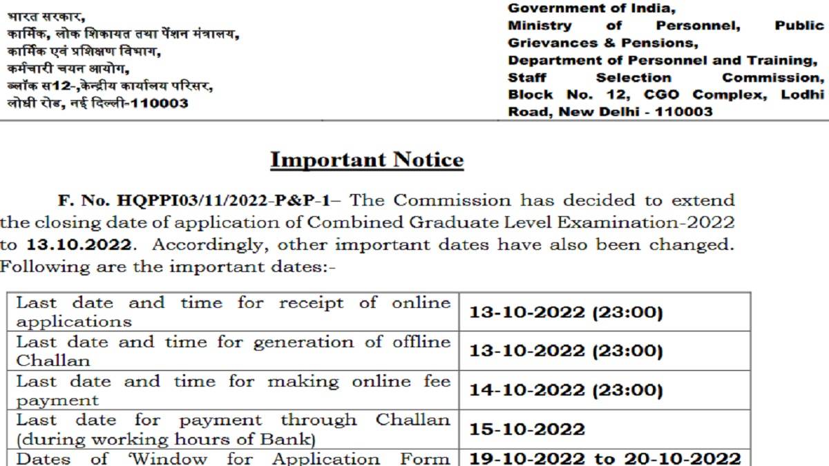 SSC CGL Online Form 2022, Application Correction Started