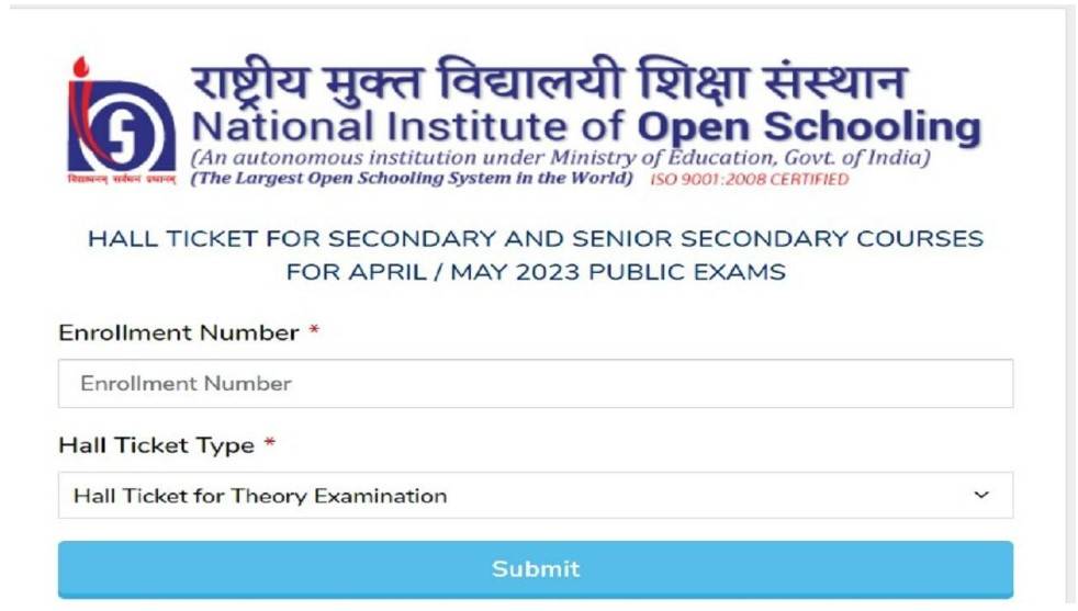 NIOS 10th Hall Ticket 2023 (Out): Get Download Link Here