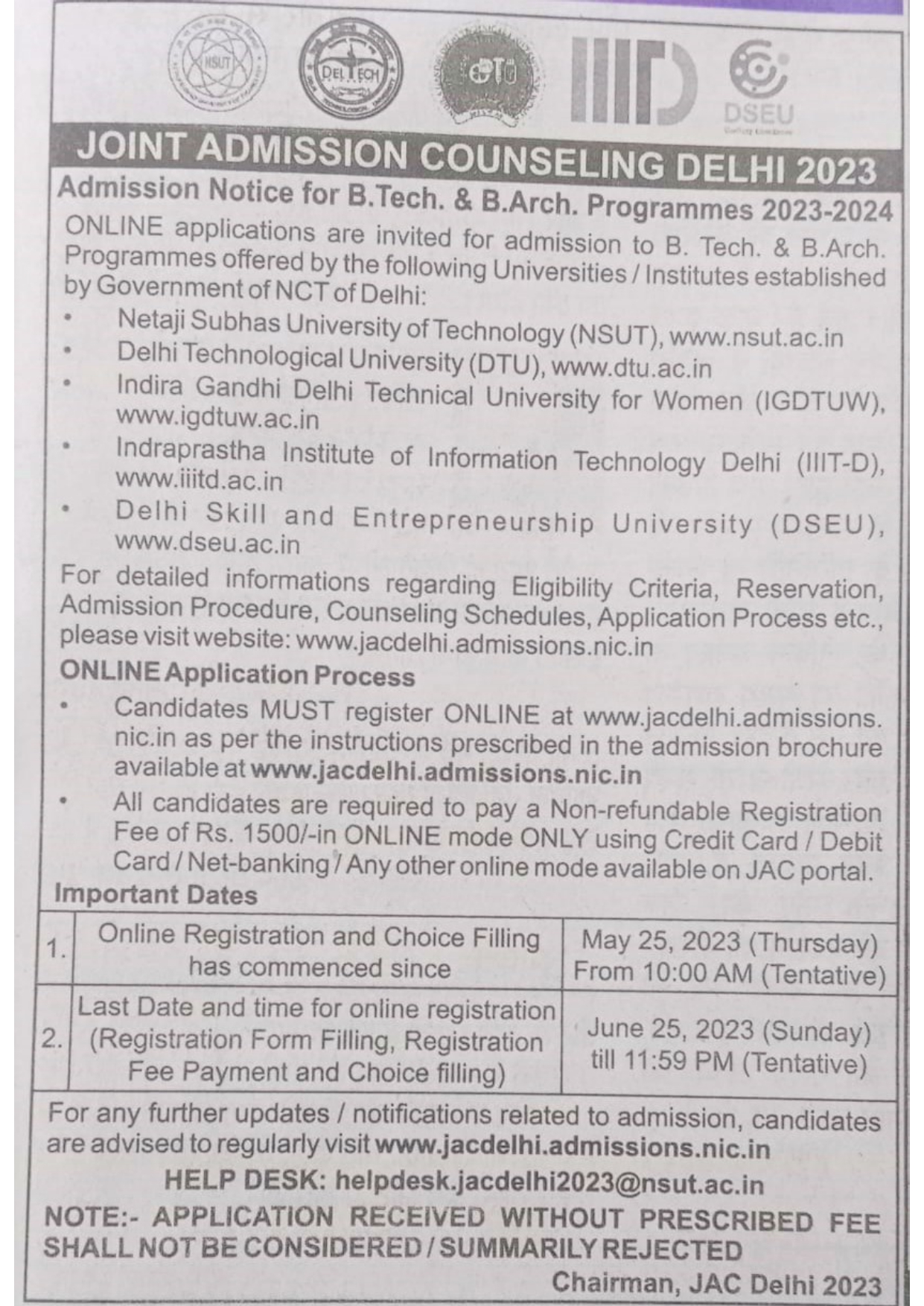 JAC Delhi Counselling 2023 Registration to Start From May 25; Official ...