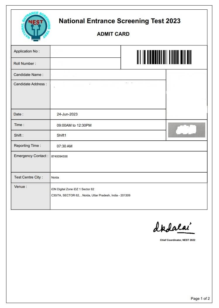 NEST Admit Card 2025: Download Link, Steps to Download NEST Hall Ticket