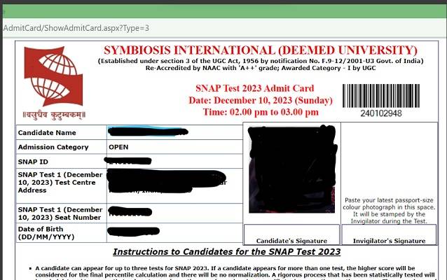 SNAP 2024 Admit Card (Test 1, 2 & 3 Dates OUT): Download Hall Ticket ...