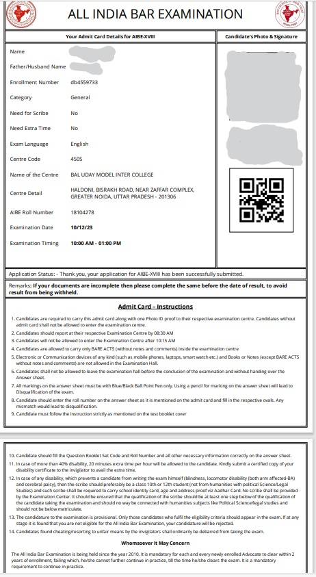 AIBE Admit Card 2023 (OUT for All Regions): Download AIBE (18) Hall Ticket Now!
