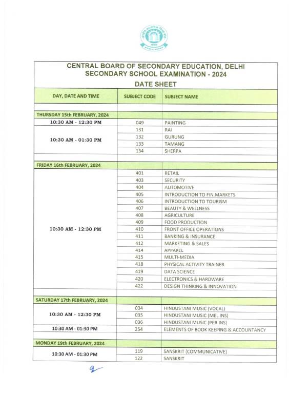 CBSE Date Sheet 2024 Class 10 PDF Released cbse nic in Download