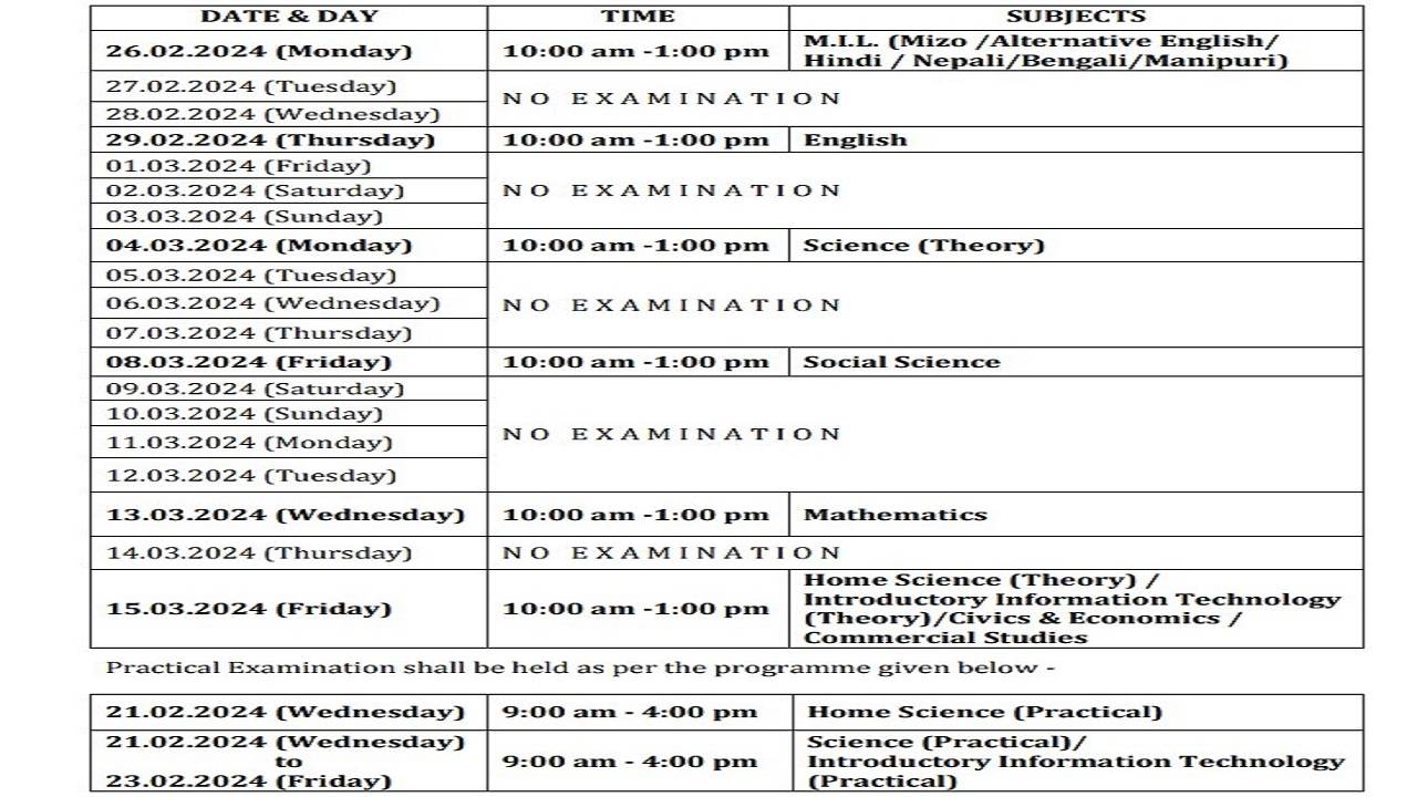MBSE HSLC Time Table 2024 (Released): Check MBSE HSLC Exam Routine 2024 ...