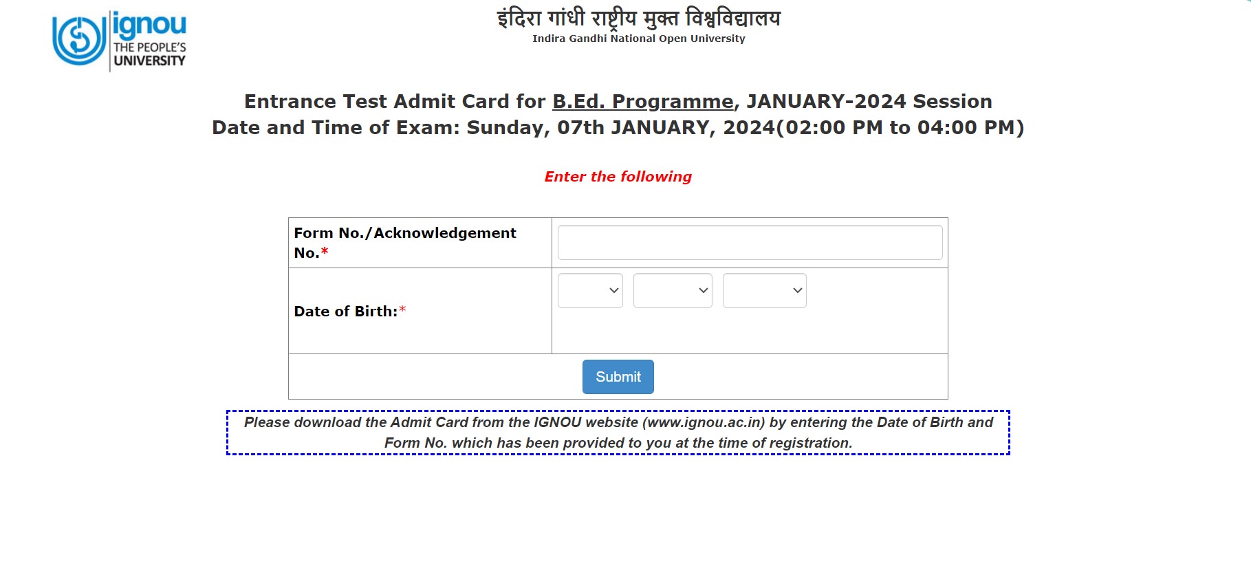 IGNOU BEd Admit Card 2024 OUT Check Download Link Live Updates