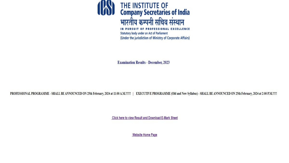 ICSI CS Result December 2023 (Out) Live Updates: CS Professional, CS ...