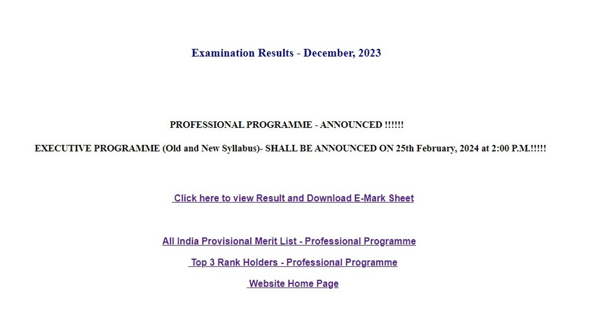 ICSI CS Result December 2023 (Out) Live Updates: CS Professional, CS ...