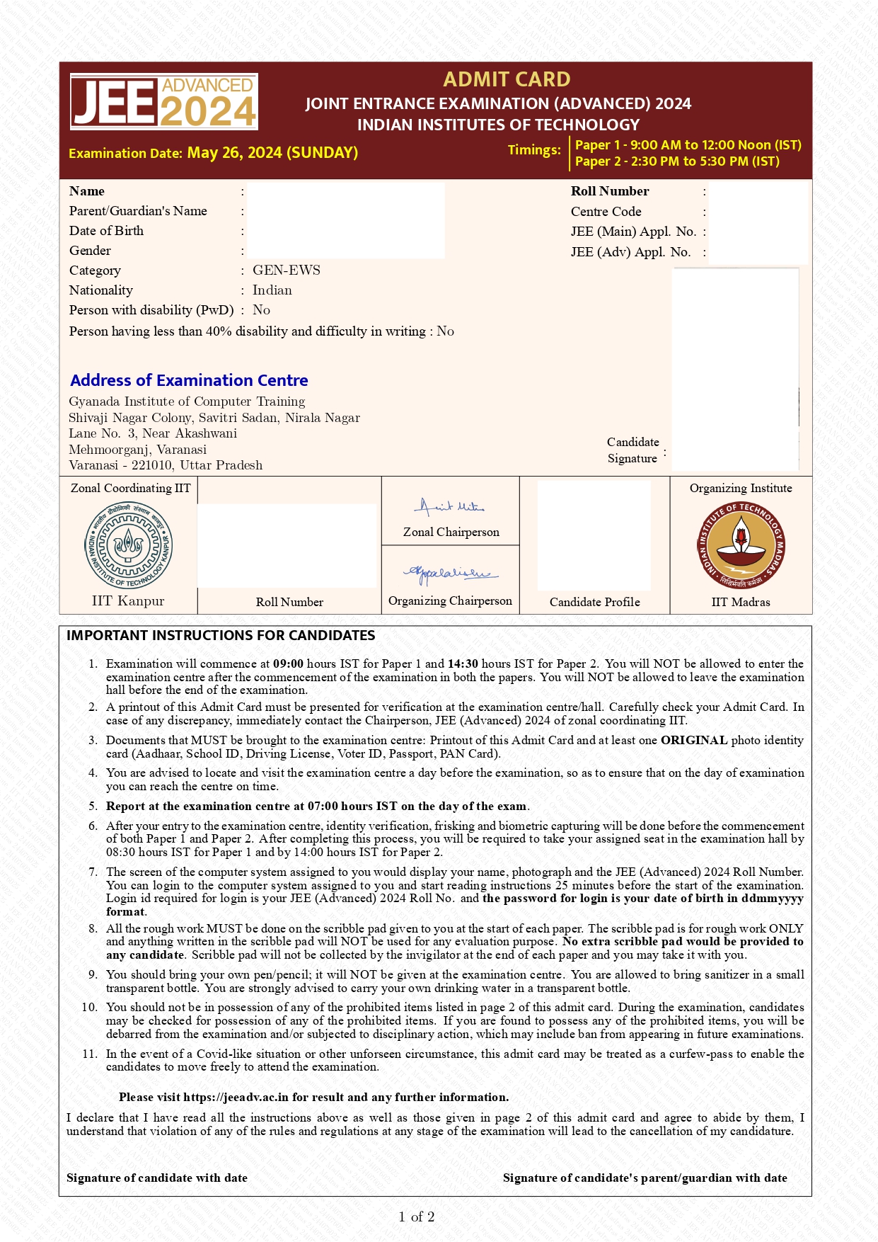 JEE Advanced Admit Card 2024 (OUT) Live Updates: Hall Ticket Download ...