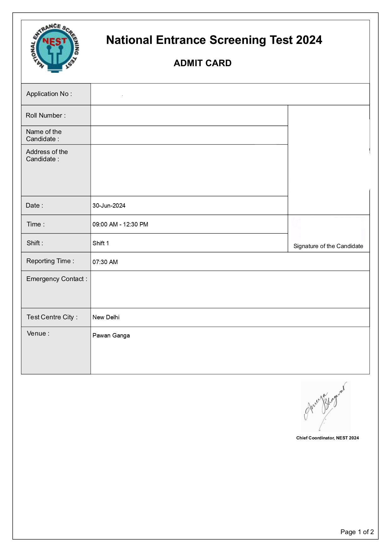 NEST Admit Card 2024 Live (Released); Hall Ticket Download link, Shift Timings Here