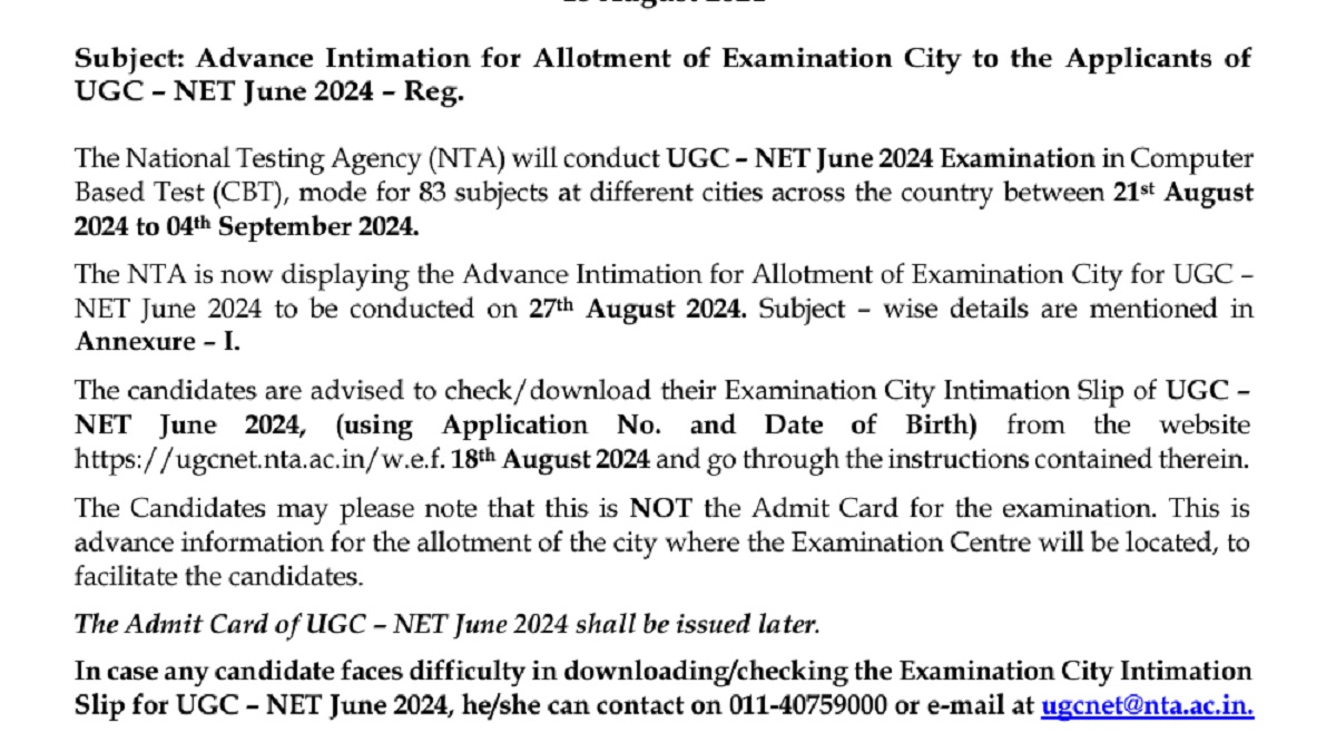 UGC NET 2024 City Intimation Slip Out For August 27 Exam; Check Steps To Download