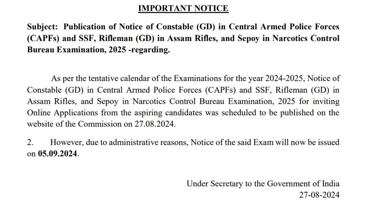 SSC GD Constable 2025 Notification Release Date Postponed to 5 Sept ...