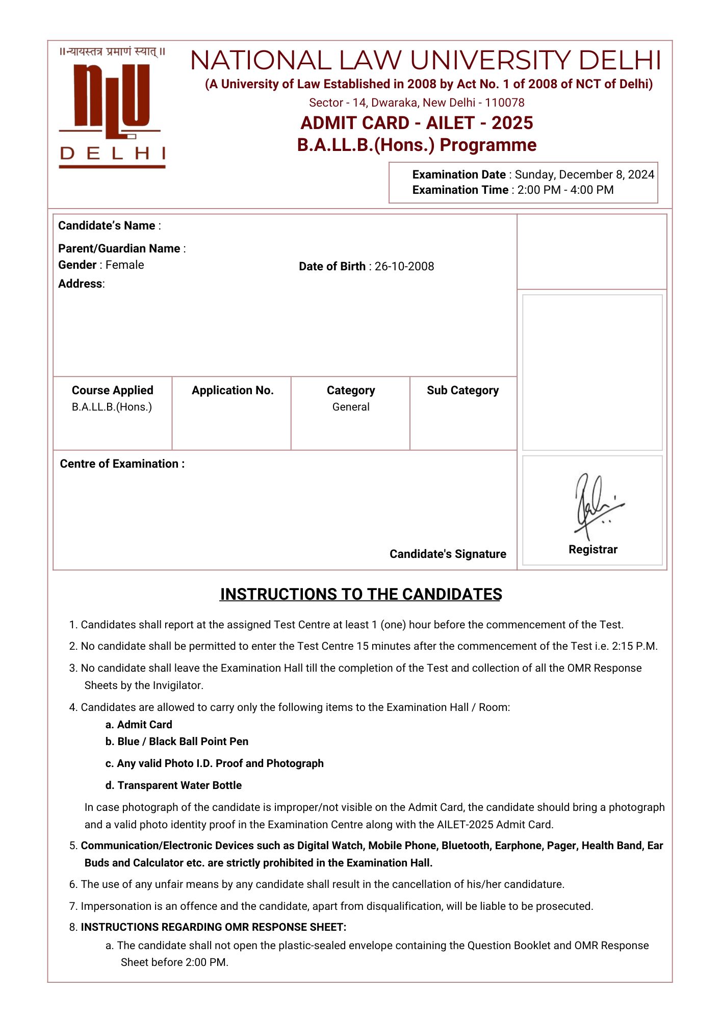 AILET Admit Card 2025 (OUT): Direct Download Link, Exam Date, Timings & Instructions