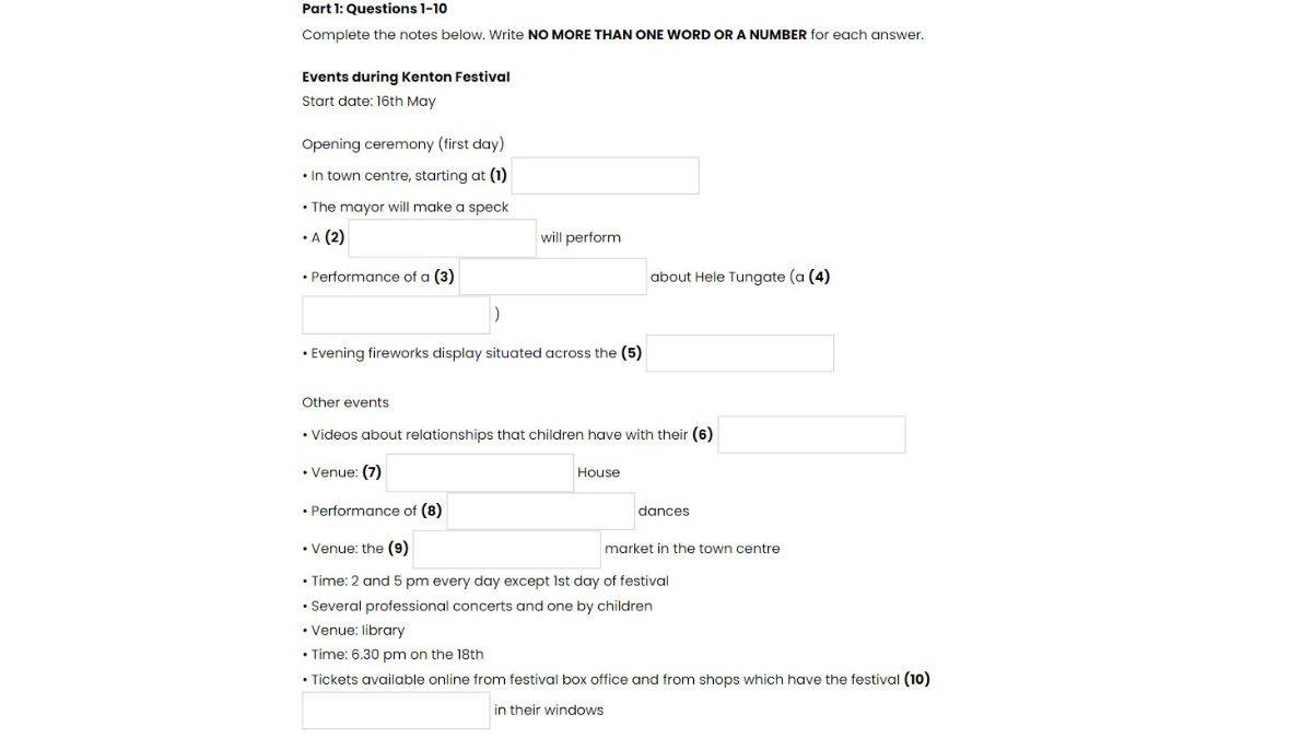 IELTS Listening Note Completion Practice Test