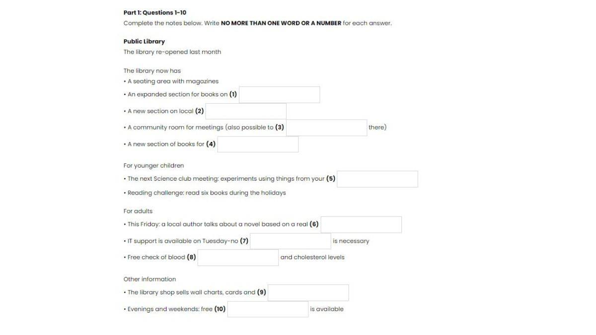 IELTS Listening Note Completion Practice Test