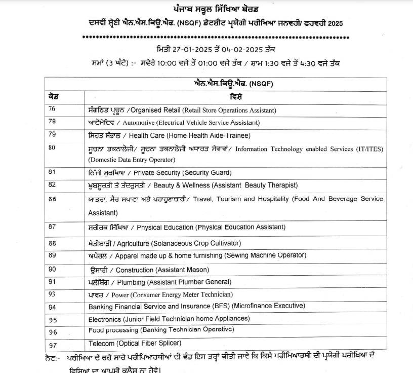 PSEB Class 10th Compartment Date Sheet 2025 (Out): Check PSEB 10th Date Sheet here!