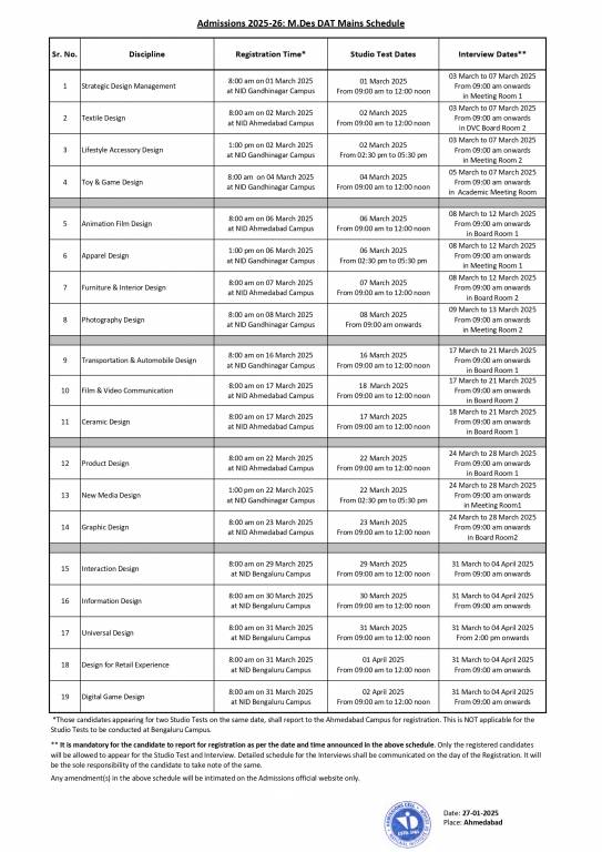 NID Entrance Exam Dates 2025 (OUT): DAT Prelims, Mains, Studio Test ...