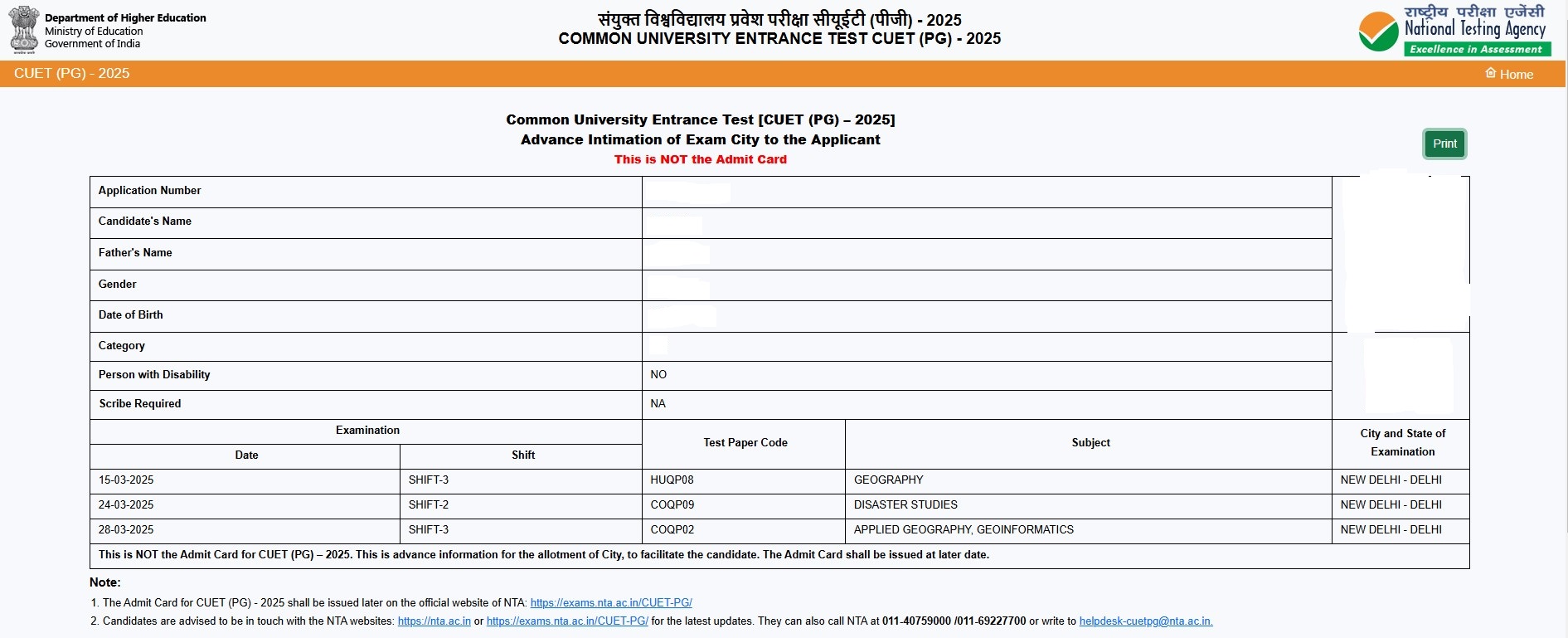 CUET PG City Intimation Slip Live 2025 Released @exams.nta.ac.in/CUET-PG/
