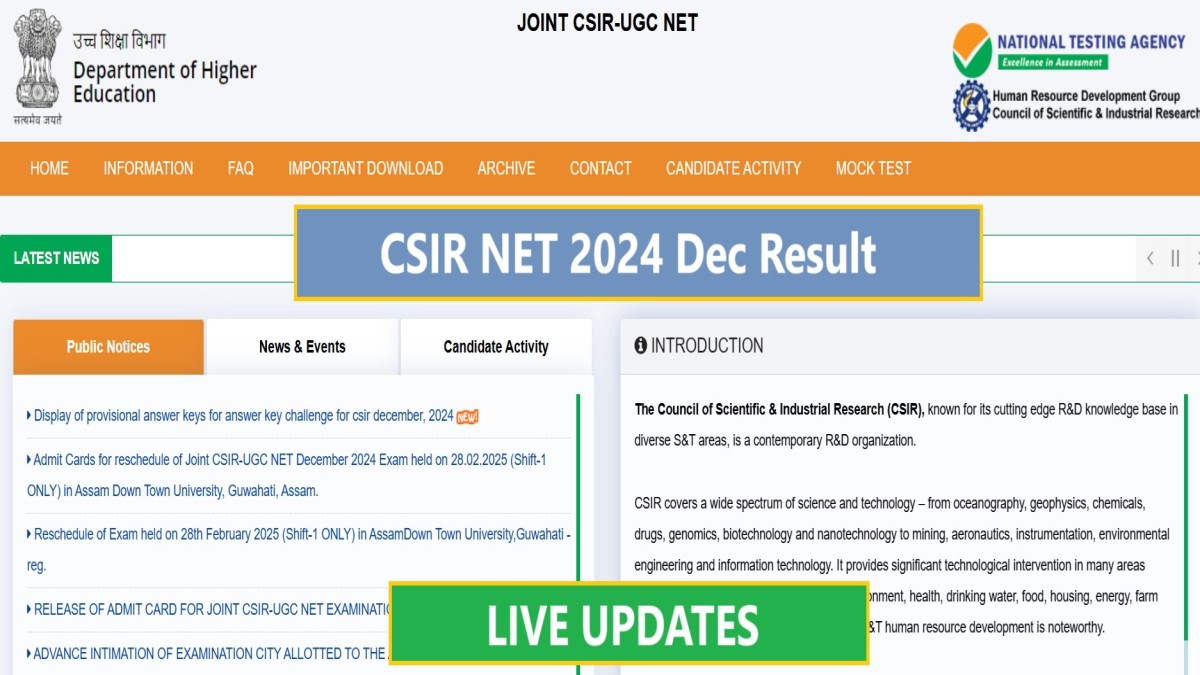 CSIR UGC NET Result 2024 @csirnet.nta.ac.in LIVE; Dec Session Cut Off Download Link