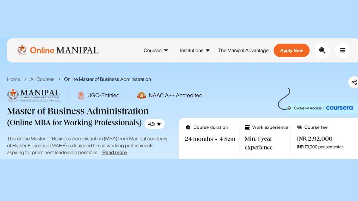 Manipal Online MBA 2025: Admissions, Eligibility, Features & Fees