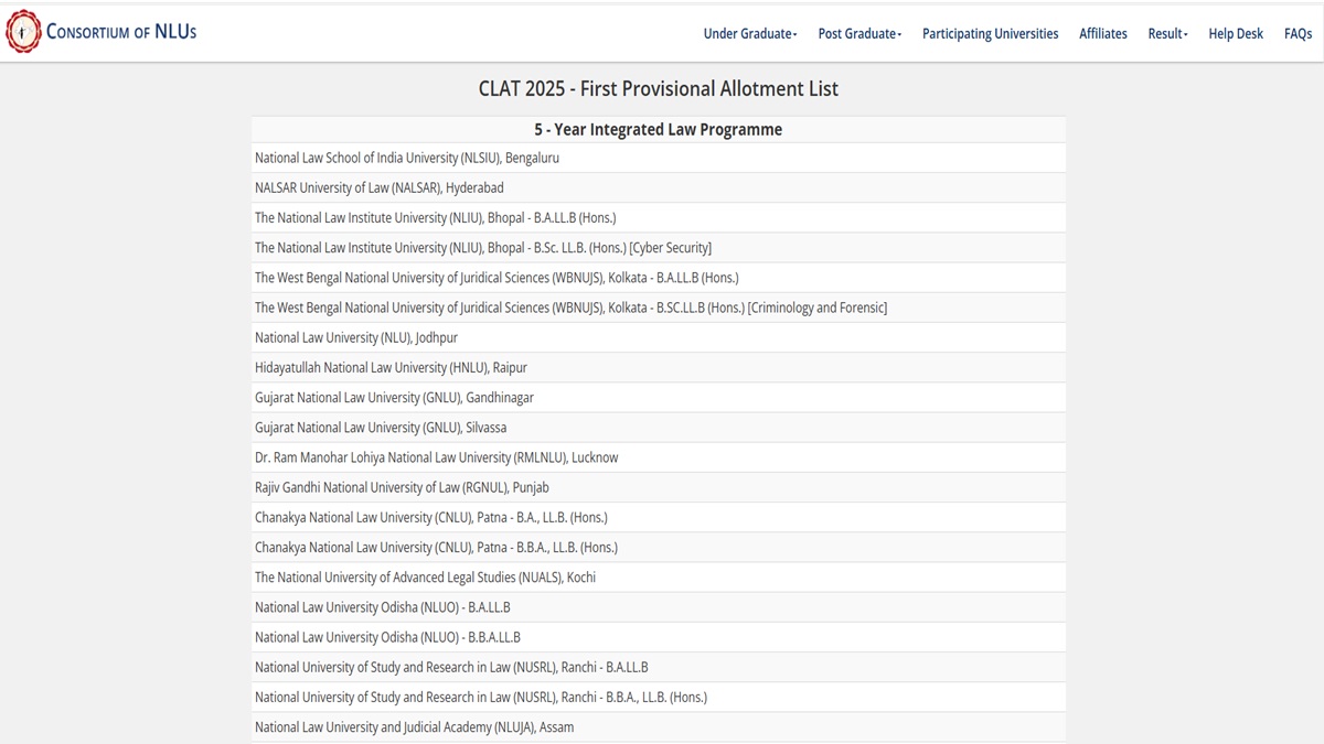 CLAT First Merit List PDF @consortiumofnlus.ac.in/clat-2025 (SOON ...