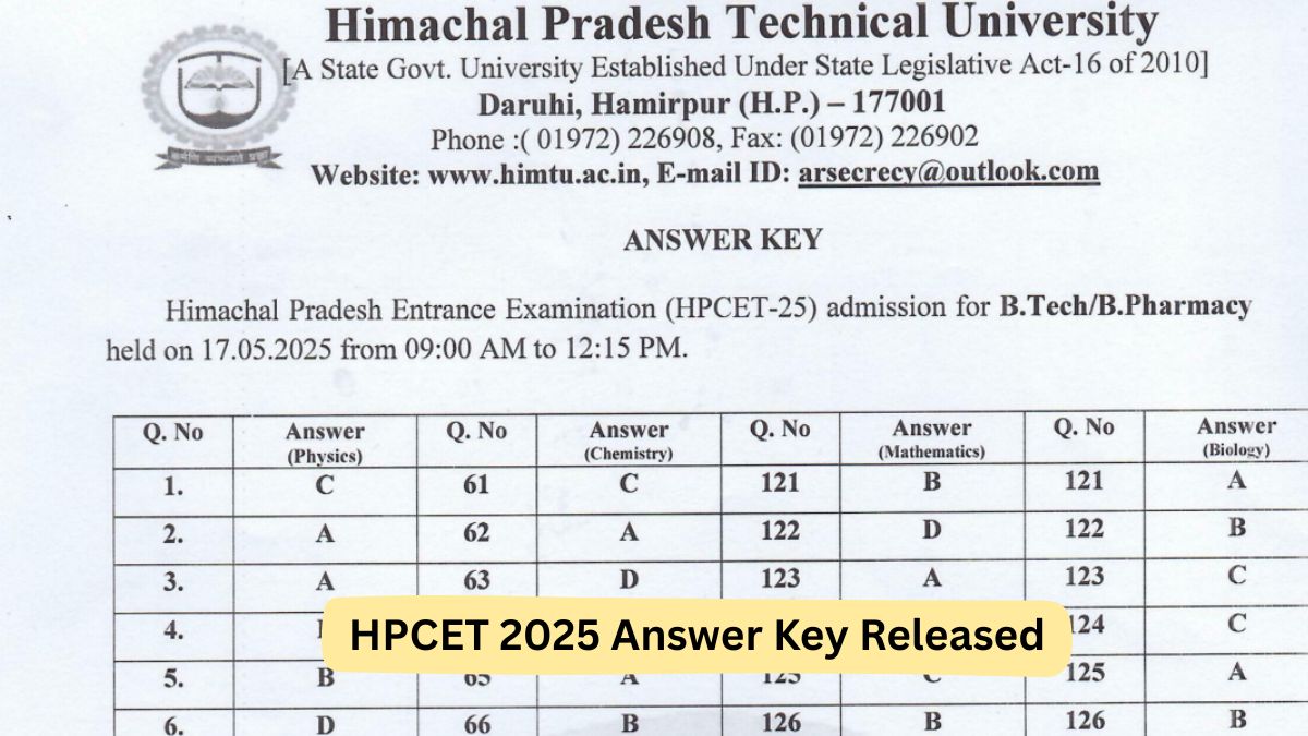 HPCET 2025 Answer Key Released for PCM; Raise Objections Till May 27