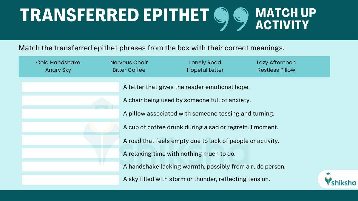 What is Transferred Epithet? Meaning, Use, Examples, Practice Worksheet ...
