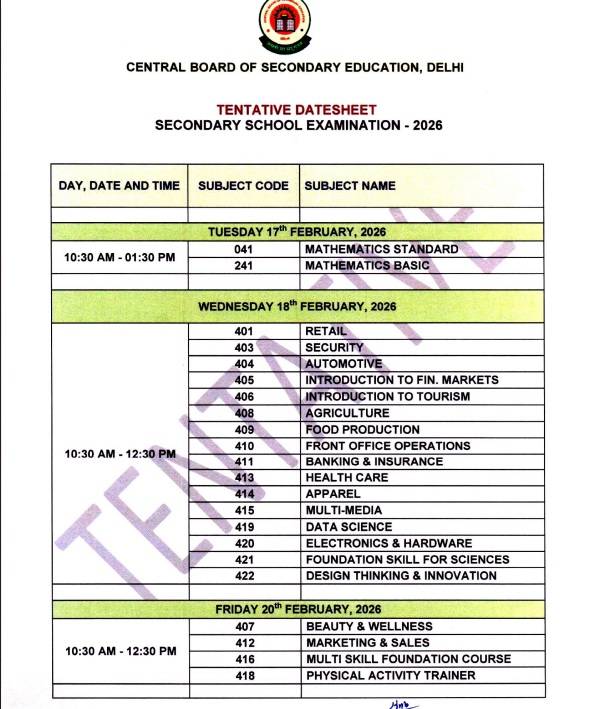 CBSE Date Sheet 2026 Class 10th, 12th (OUT): Download Phase 1 & 2 CBSE ...